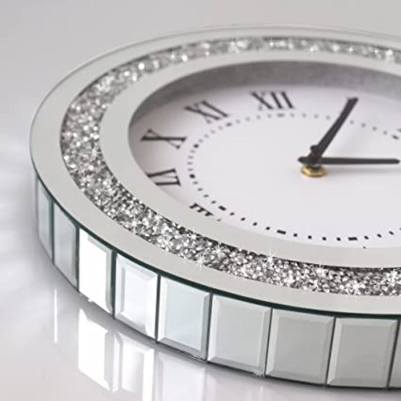 Wall Decor | Silver Round Mirror Clock 12inch Crystal Sparkle Twinkle ...